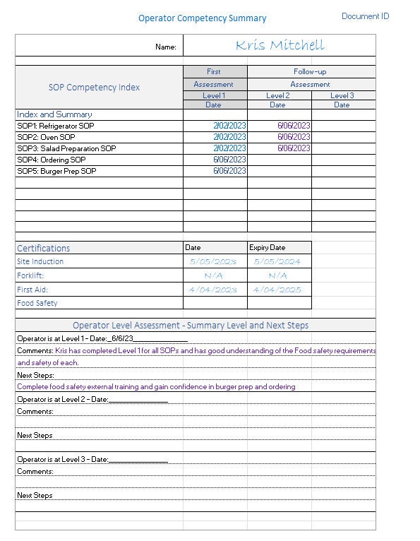 Training Record for Employee | SOP Competency Workbook| Excel Tool ...