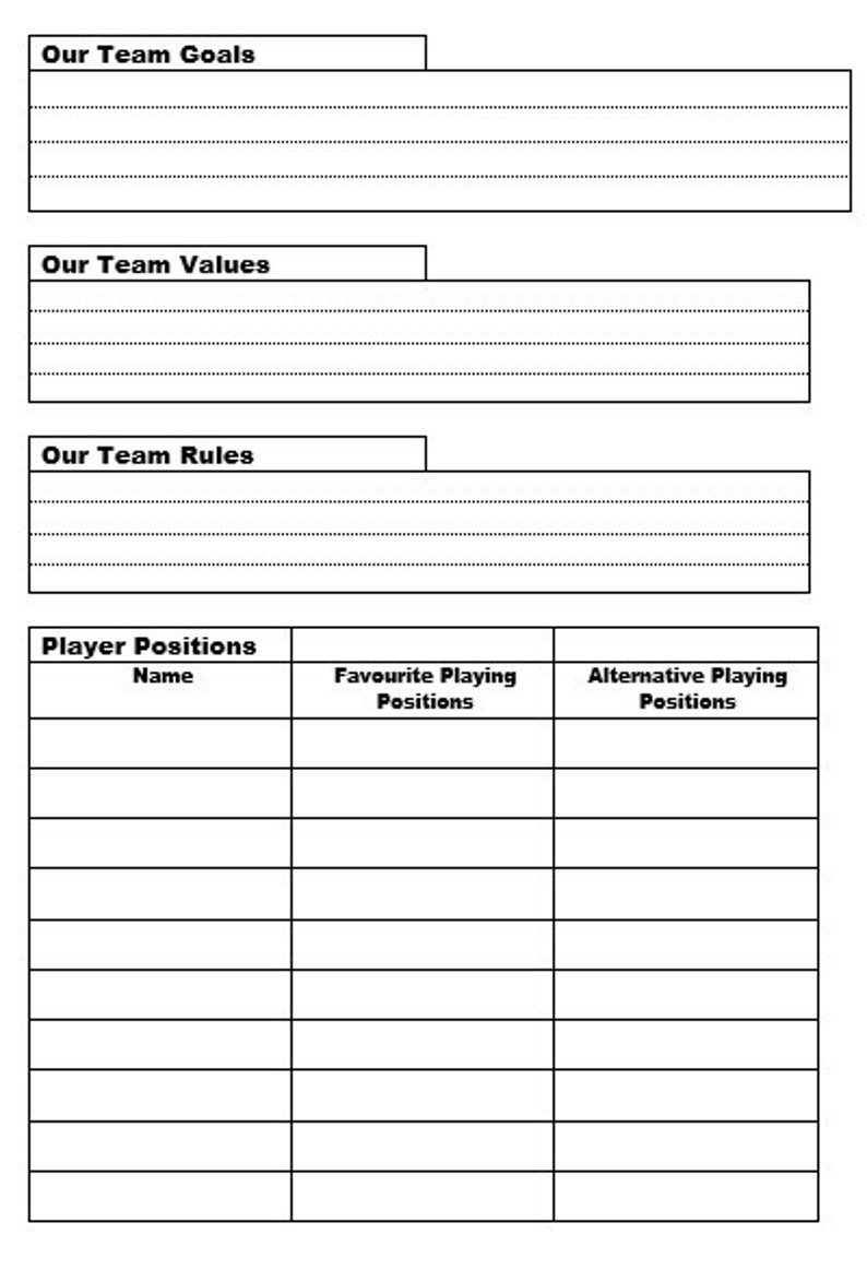 Netball Coach Book Printable Templates, Black and White, Simple Format ...