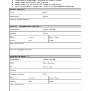 Vehicle Incident Report Form | Automobile Accident Report and ...
