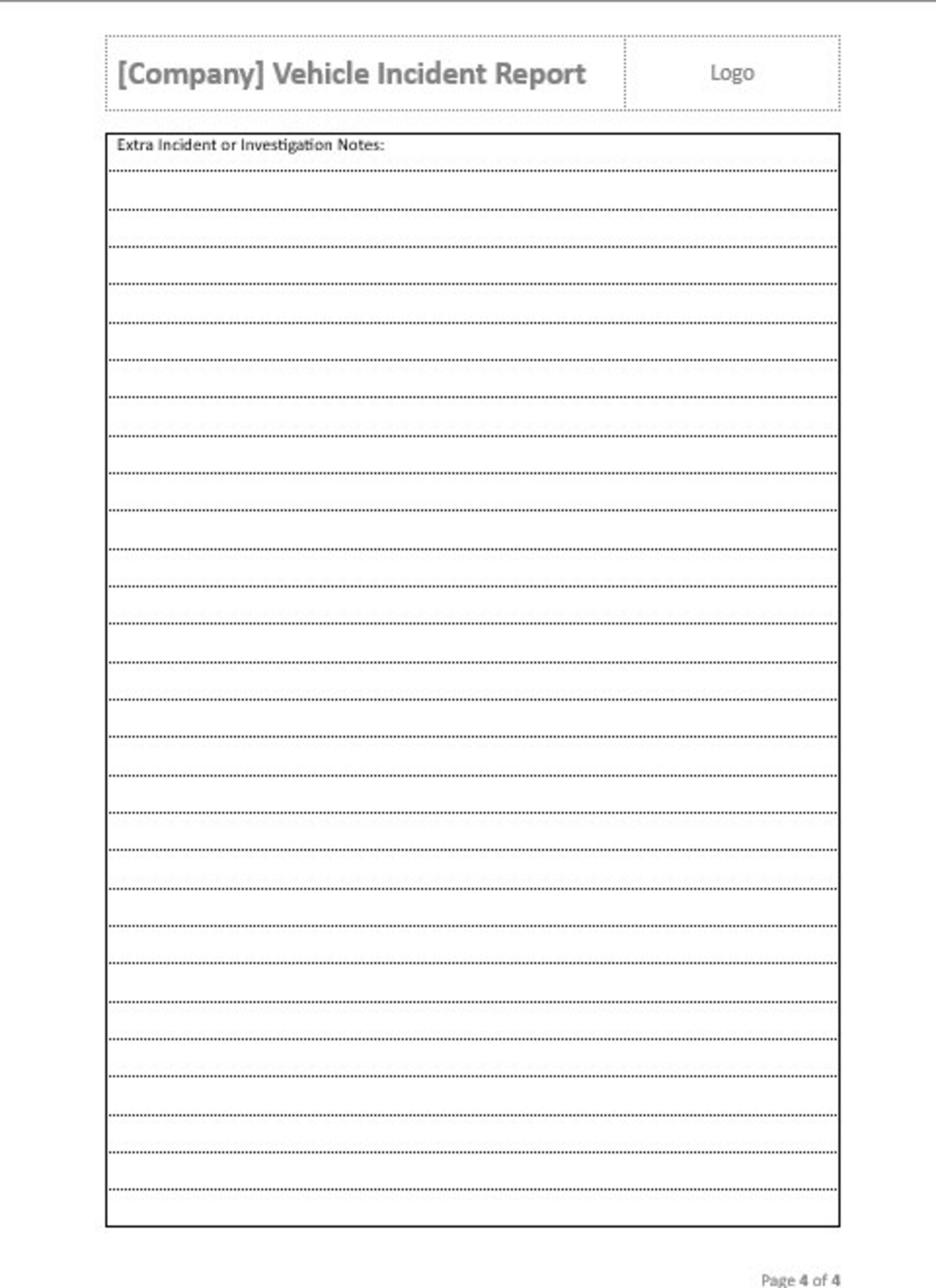 Vehicle Incident Report Form | Automobile Accident Report and ...