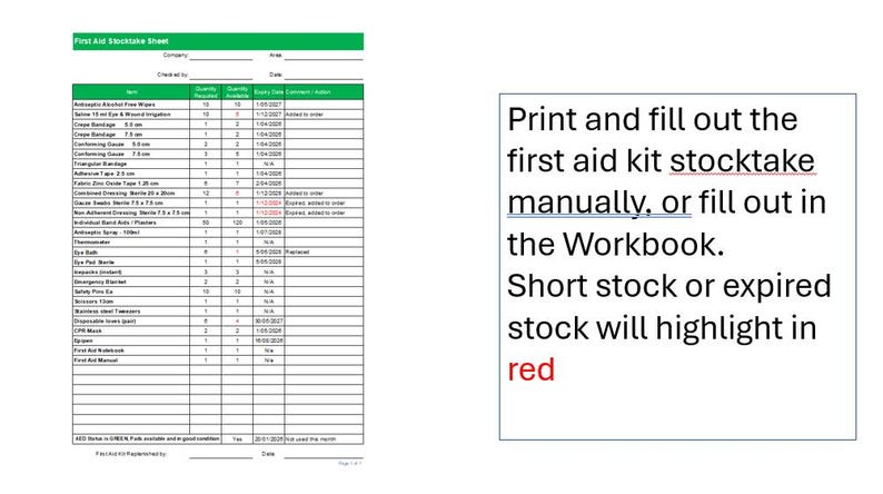 First Aid Forms | First Aid Kit Checklist | Excel or Google Sheets ...