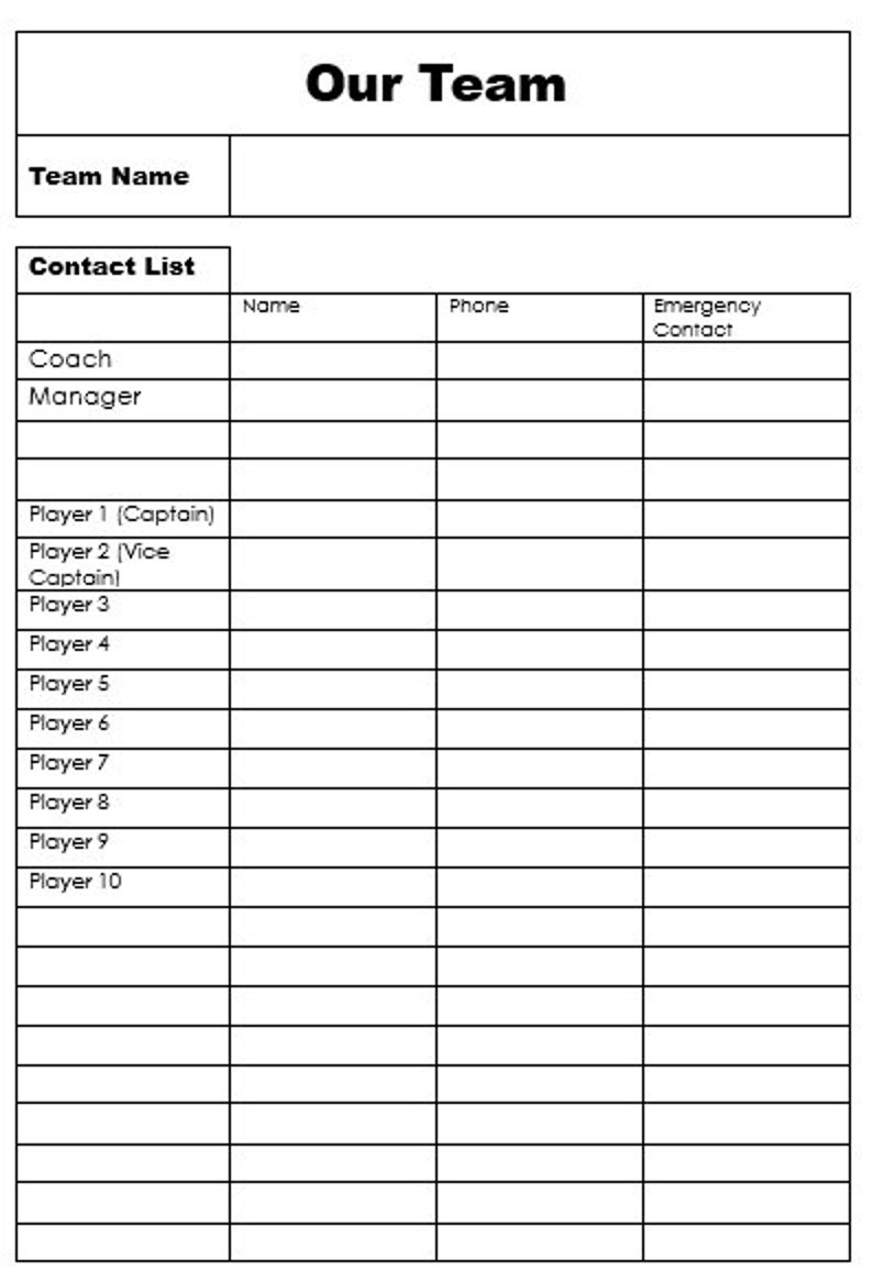 Netball Coach Book Printable Templates, Black and White, Simple Format ...