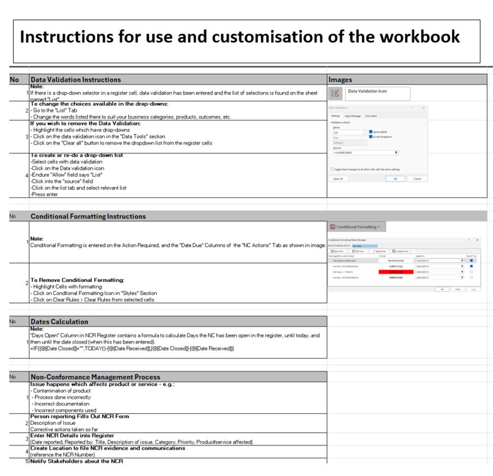 Non-conformance Register | Issue Report Tracker | Includes Action List ...