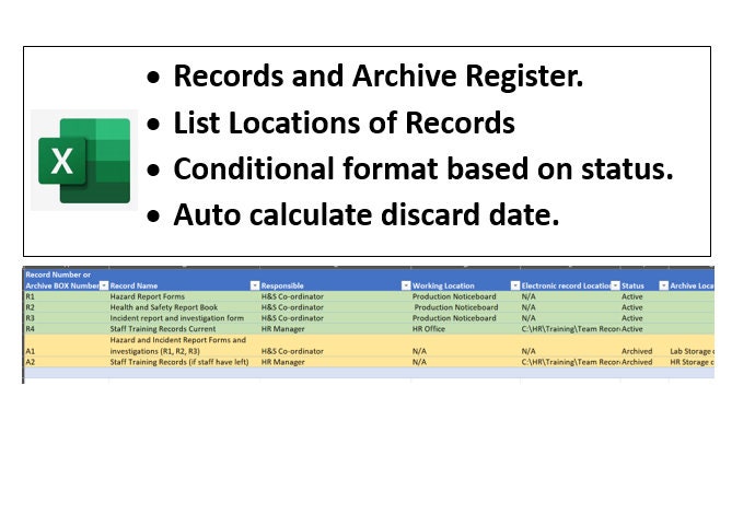 Controlled Document Register Plus Records/archive Register in Excel ...