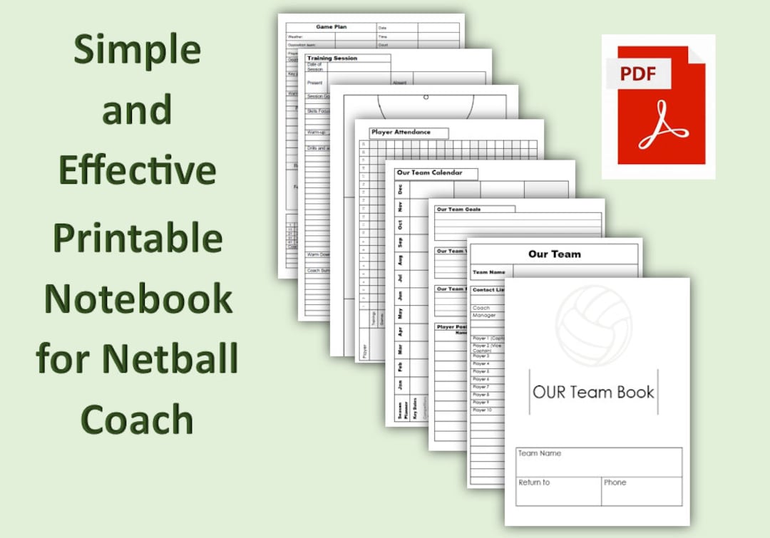 Netball Coach Book Printable Templates, Black and White, Simple Format ...