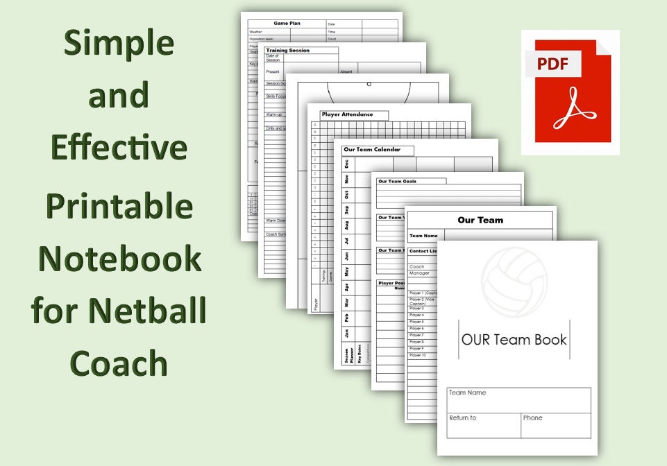 Netball Coach Book Printable Templates, Black and White, Simple Format ...