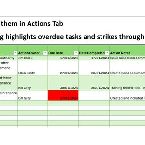 Non-conformance Register | Issue Report Tracker | Includes Action List ...