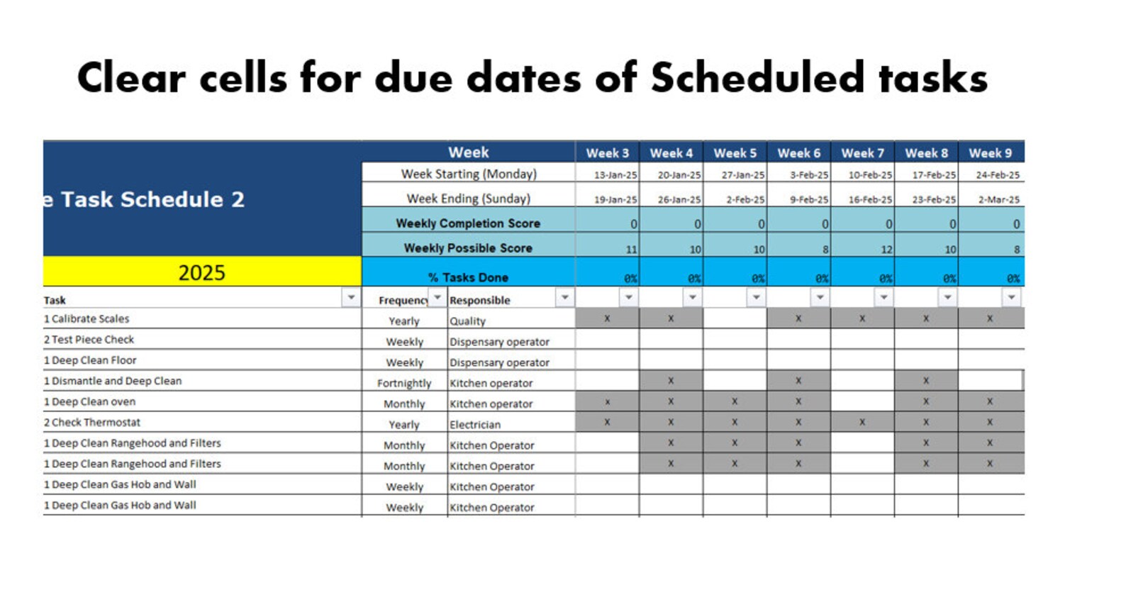 Maintenance Task Schedule and Tracker | Cleaning Task Register ...