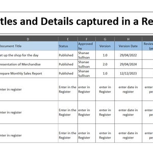 Excel SOP Template and Register for Sops | SOP Workbook With Index ...