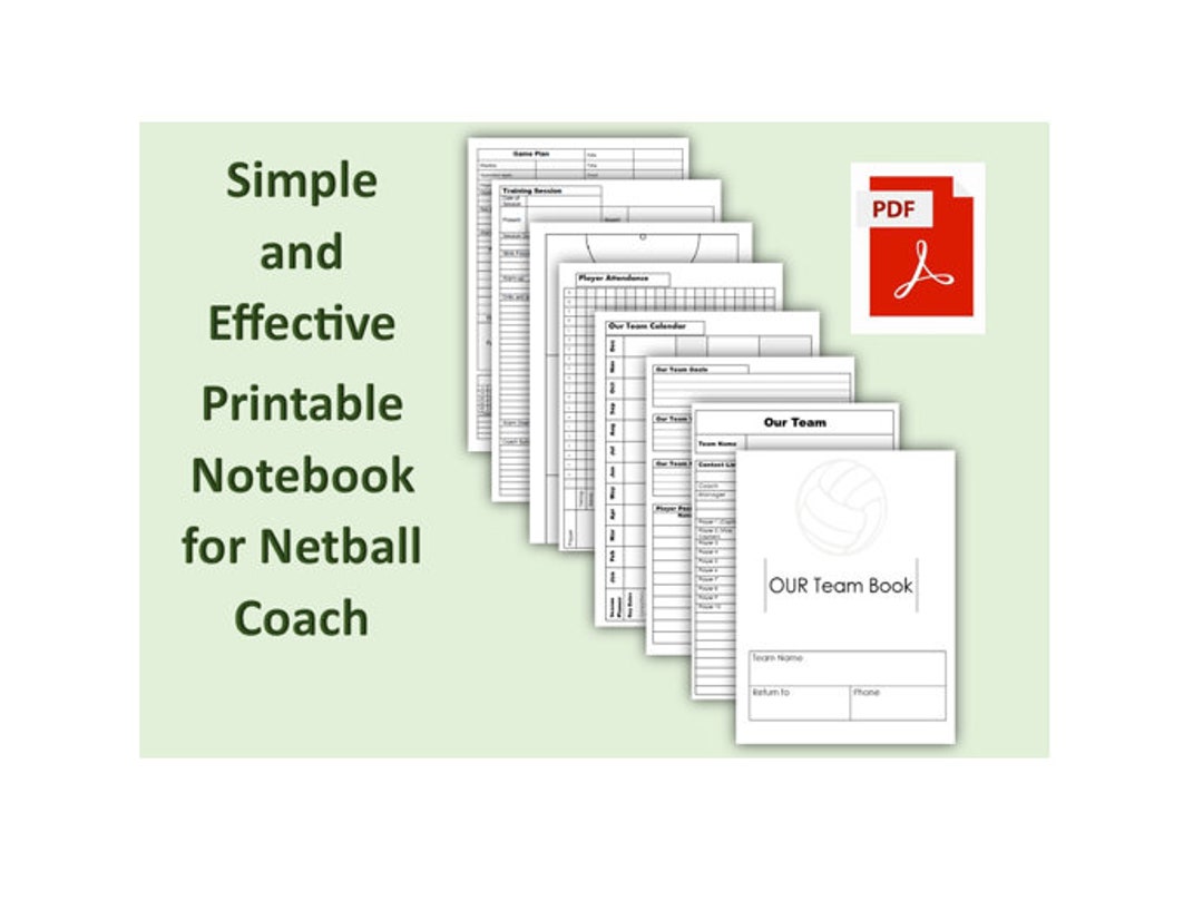 Netball Coach Book Printable Templates, Black and White, Simple Format ...