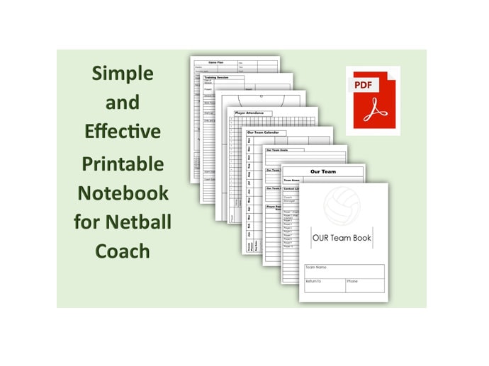 Netball Coach Book Printable Templates, Black and White, Simple Format ...