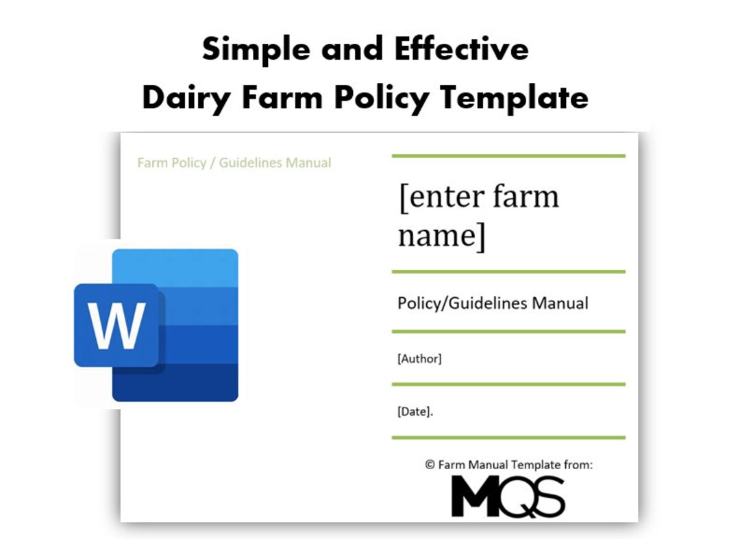 Dairy Farm Policy Manual Template; Dairy Farm Guidelines Word Document ...
