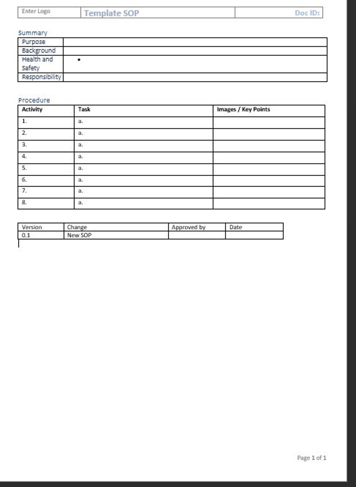 SOP Template in Word With Example, Standard Operating Procedure ...