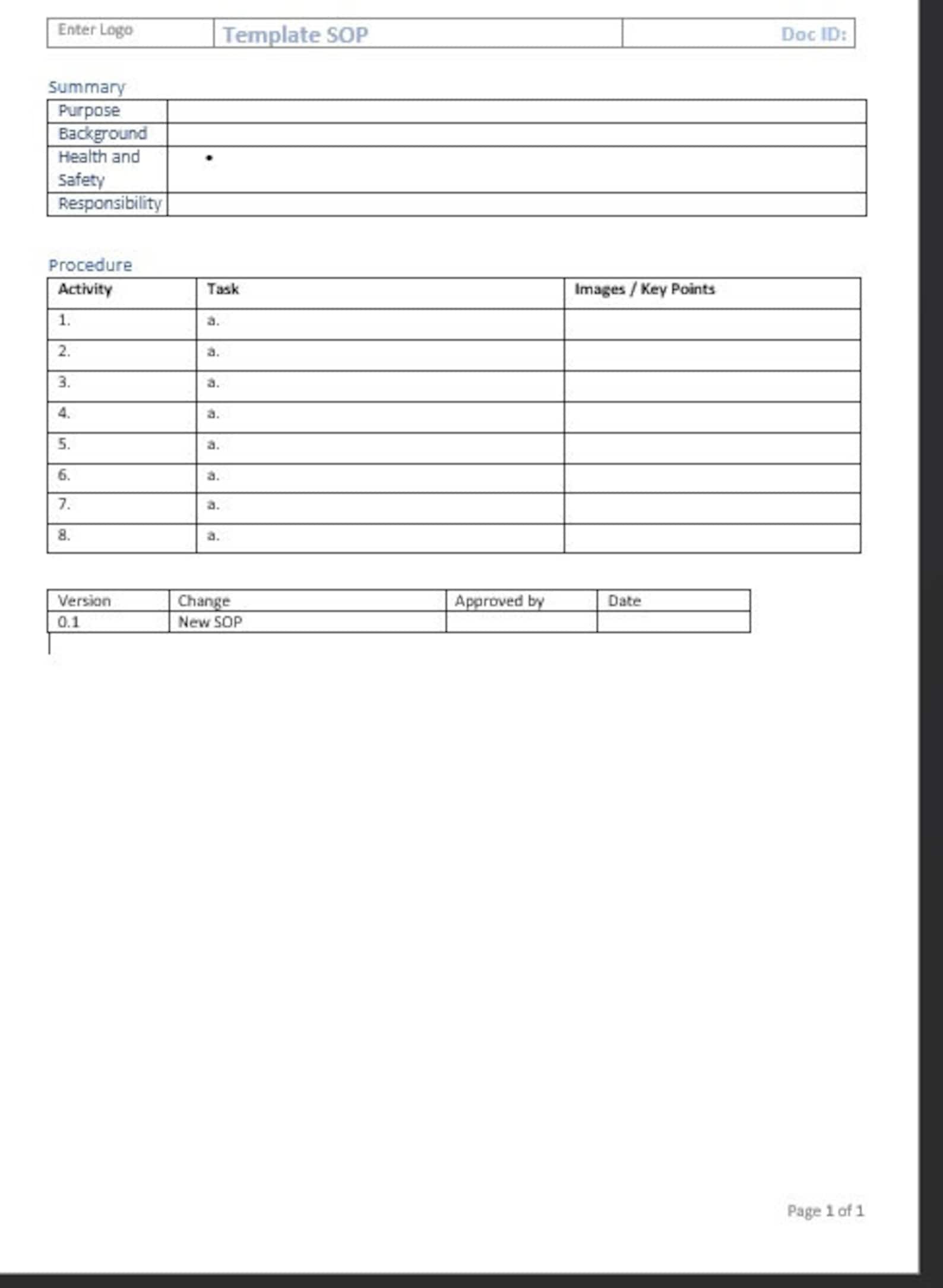 SOP Template in Word With Example, Standard Operating Procedure ...