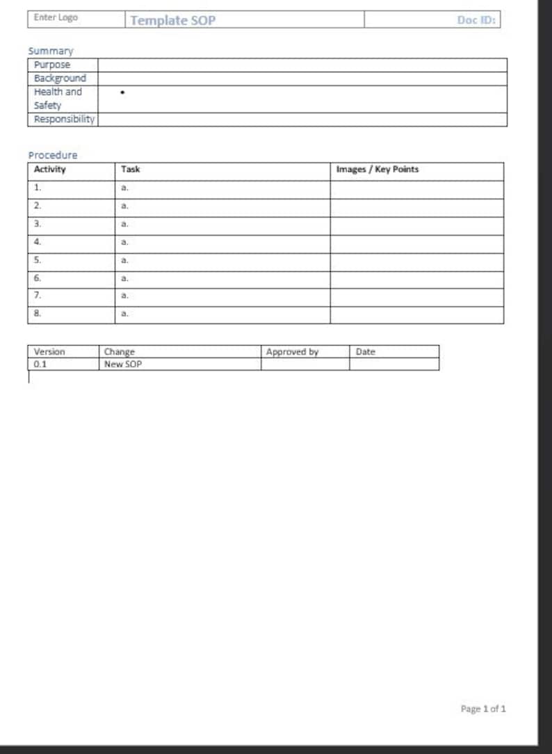 SOP Template in Word With Example, Standard Operating Procedure ...