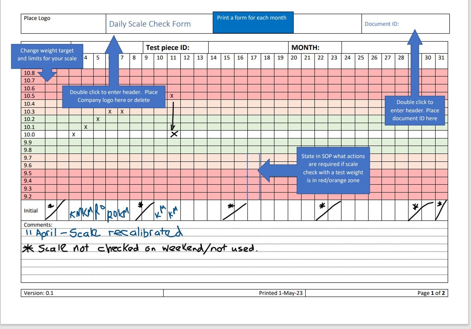 Daily Scale Weight Check Form Template in Word - Etsy