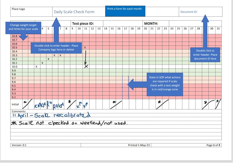 Daily Scale Weight Check Form Template in Word - Etsy