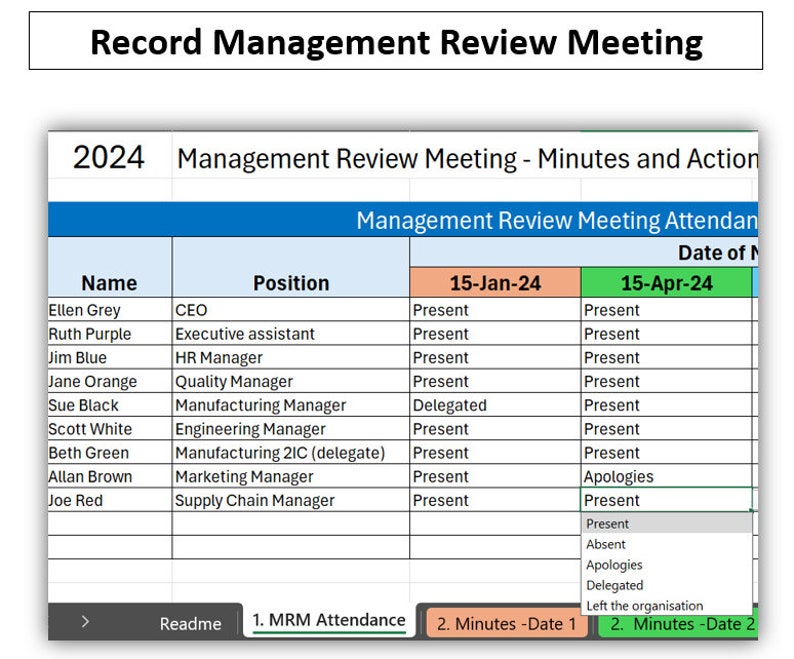 Meeting Minutes and Actions Template in Excel | Meeting Record ...