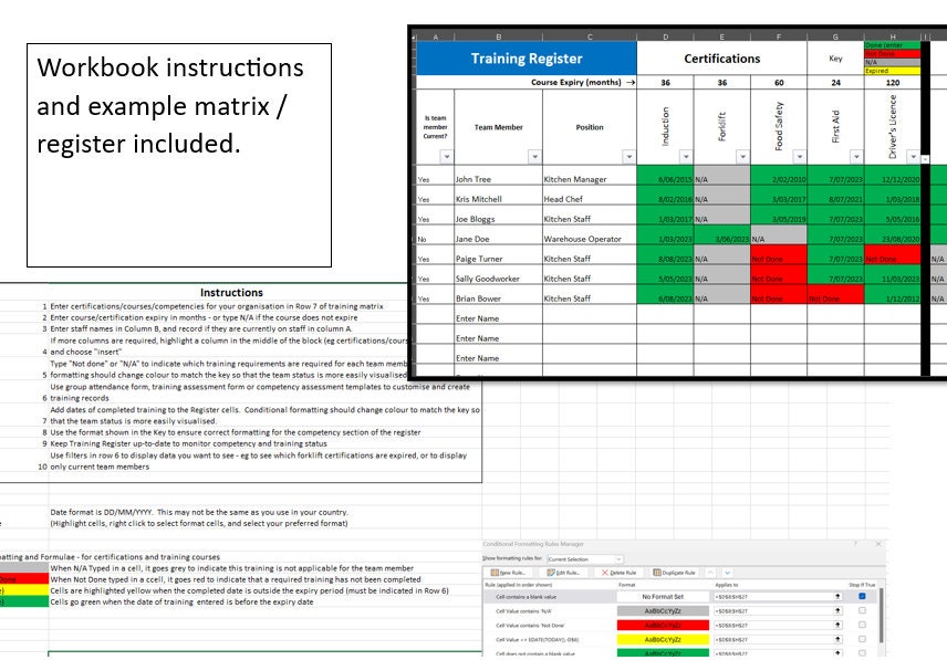 Excel Training Workbook Training Register/training Matrix With Training ...
