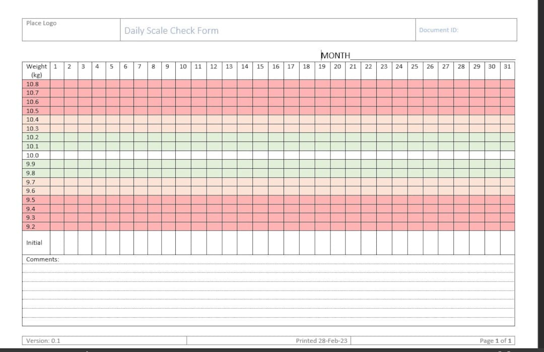 Daily Scale Weight Check Form Template in Word - Etsy