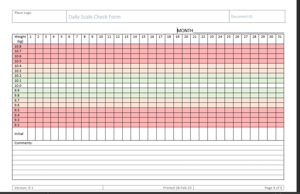 Daily Scale Weight Check Form Template in Word - Etsy