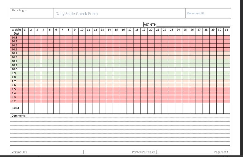 Daily Scale Weight Check Form Template in Word - Etsy