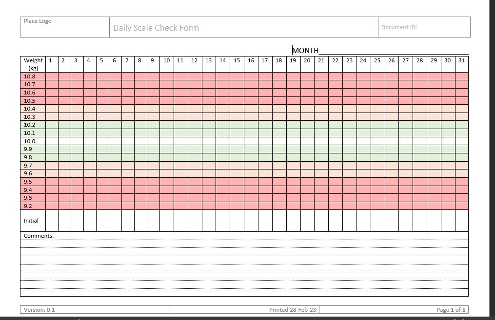 Daily Scale Weight Check Form Template in Word - Etsy