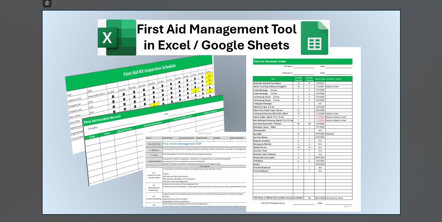 First Aid Forms | First Aid Kit Checklist | Excel or Google Sheets ...