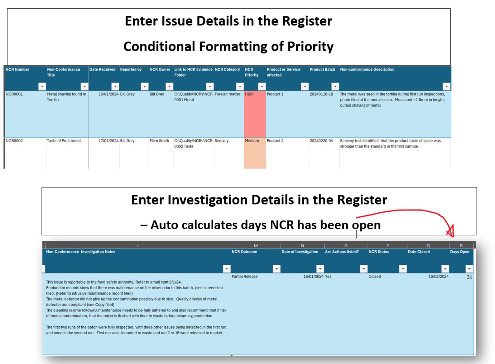 Non-conformance Register | Issue Report Tracker | Includes Action List ...
