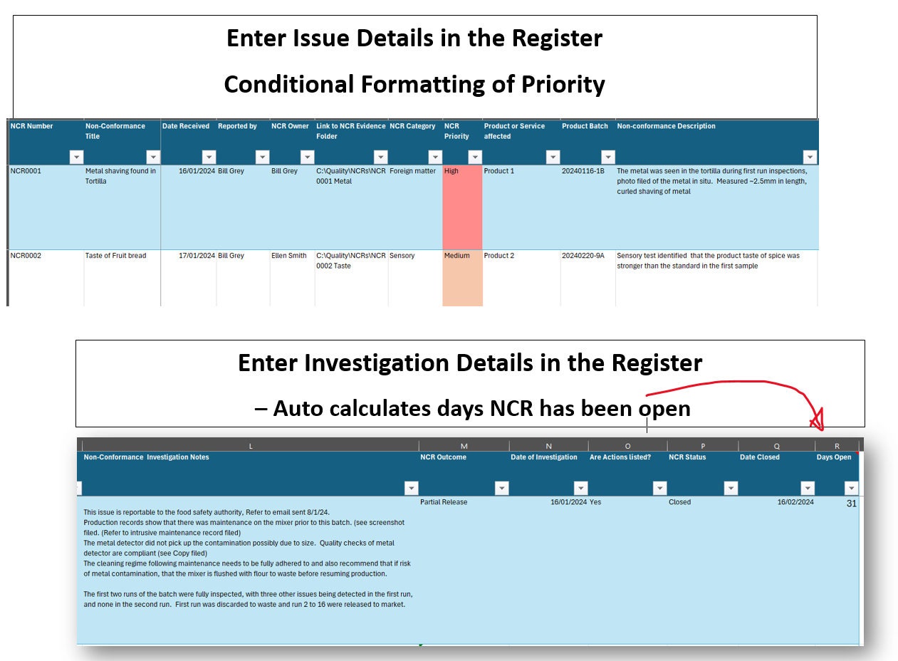 Non-conformance Register | Issue Report Tracker | Includes Action List ...