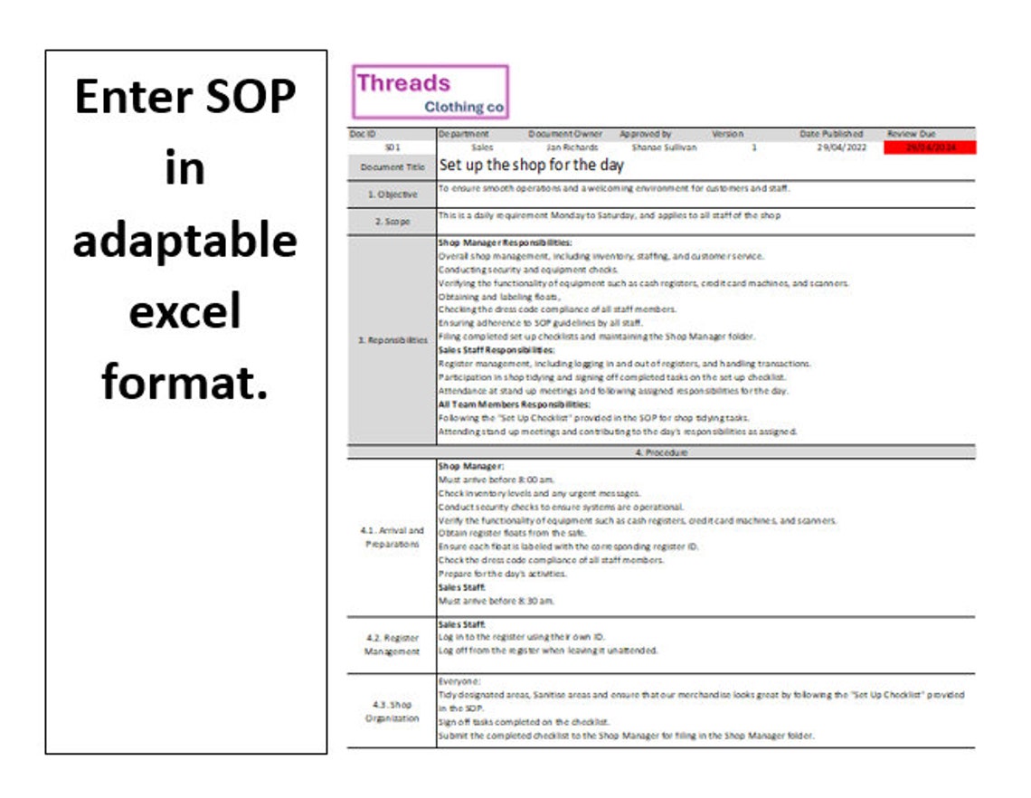 Excel SOP Template and Register for Sops | SOP Workbook With Index ...