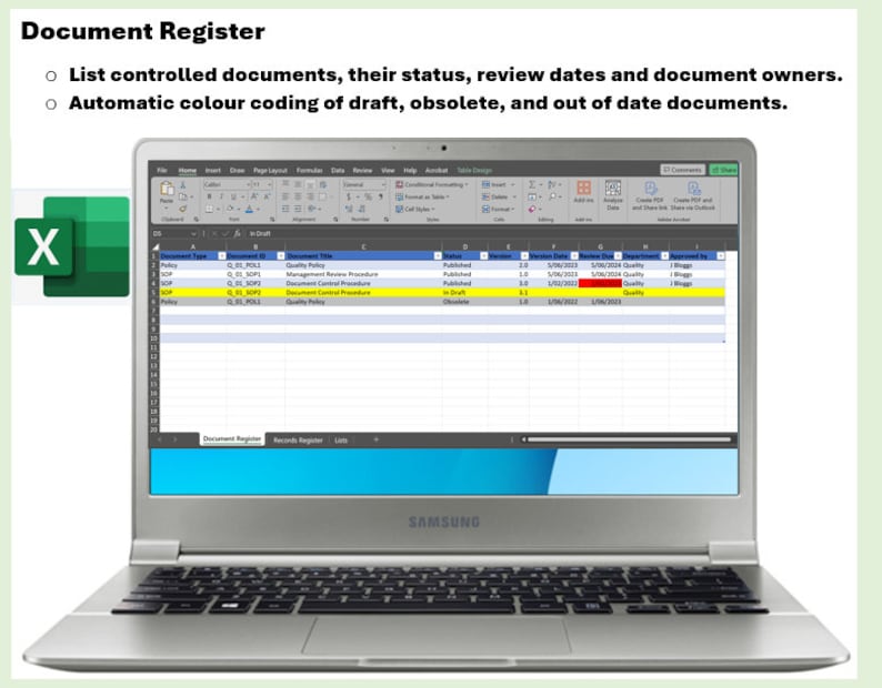 Controlled Document Register Plus Records/archive Register in Excel ...