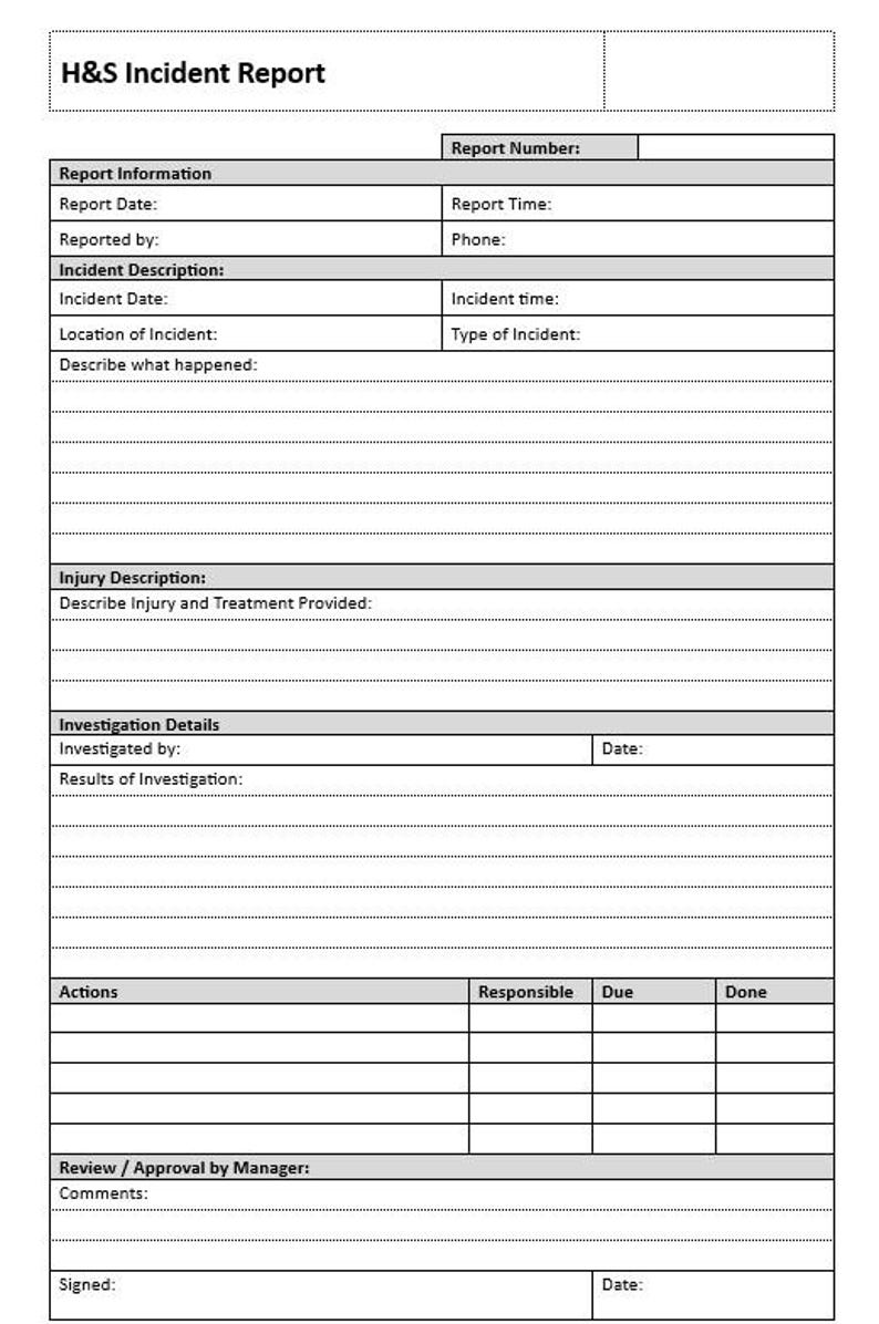Health & Safety Incident Report | Investigation Template |simple Black ...