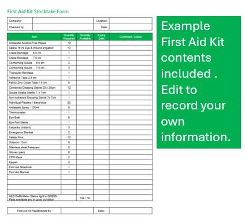 First Aid Management Forms | Example SOP | First Aid Kit Monthly ...