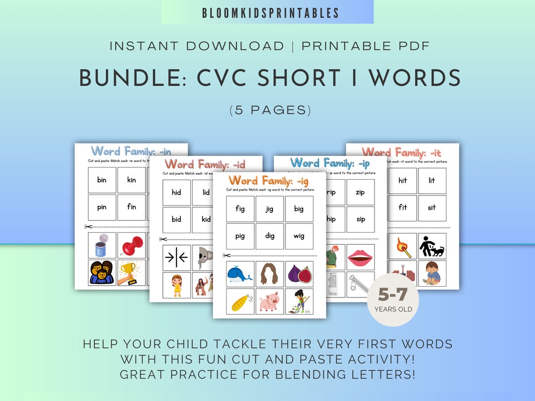 CVC Short I Words Practice Bundle, Cut and Paste Activity for ...