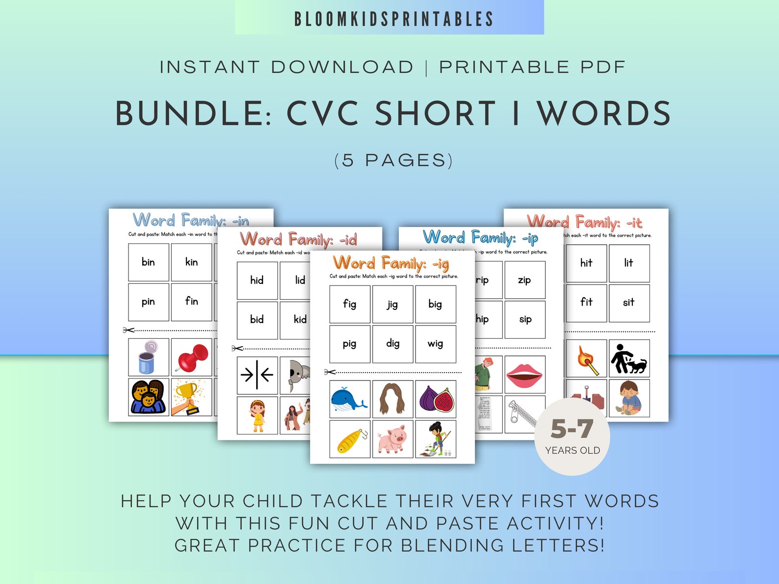 CVC Short I Words Practice Bundle, Cut and Paste Activity for ...