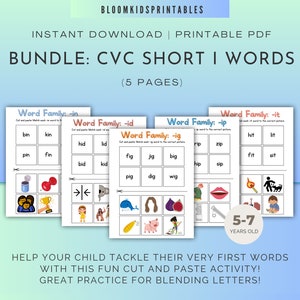 CVC Short I Words Practice Bundle, Cut and Paste Activity for ...