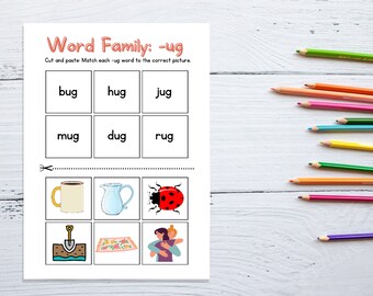 CVC Short E Words Practice, Cut and Paste Activity for Kindergarten and ...