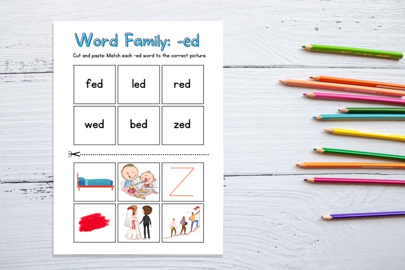 CVC Short E Words Practice, Cut and Paste Activity for Kindergarten and ...