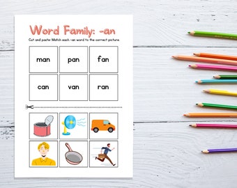 CVC Short E Words Practice, Cut and Paste Activity for Kindergarten and ...