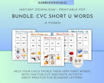 CVC Short U Words Practice Cut and Paste Activity for - Etsy