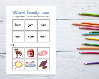 CVC Short E Words Practice, Cut and Paste Activity for Kindergarten and ...