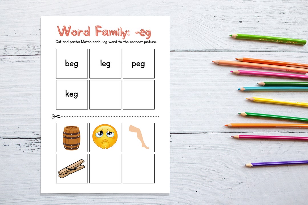 CVC Short E Words Practice, Cut and Paste Activity for Kindergarten and ...