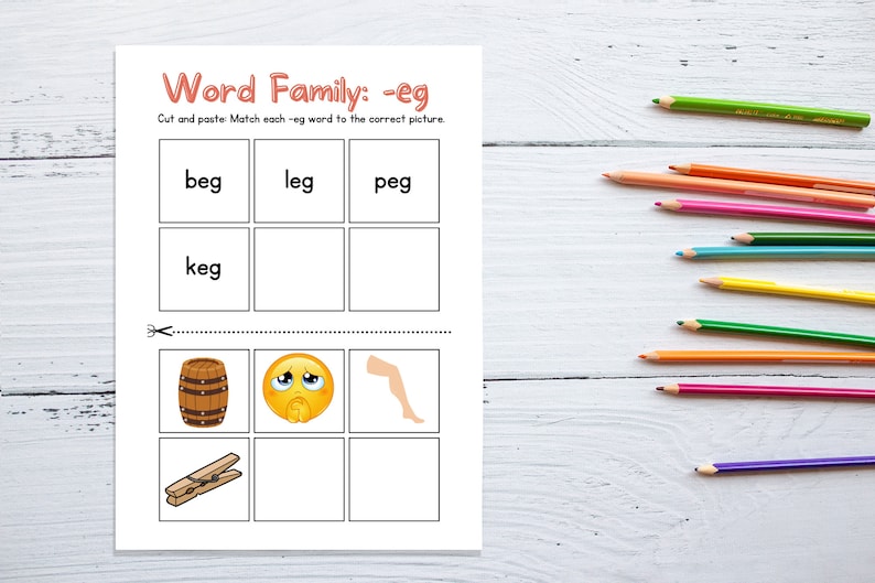 CVC Short E Words Practice, Cut and Paste Activity for Kindergarten and ...