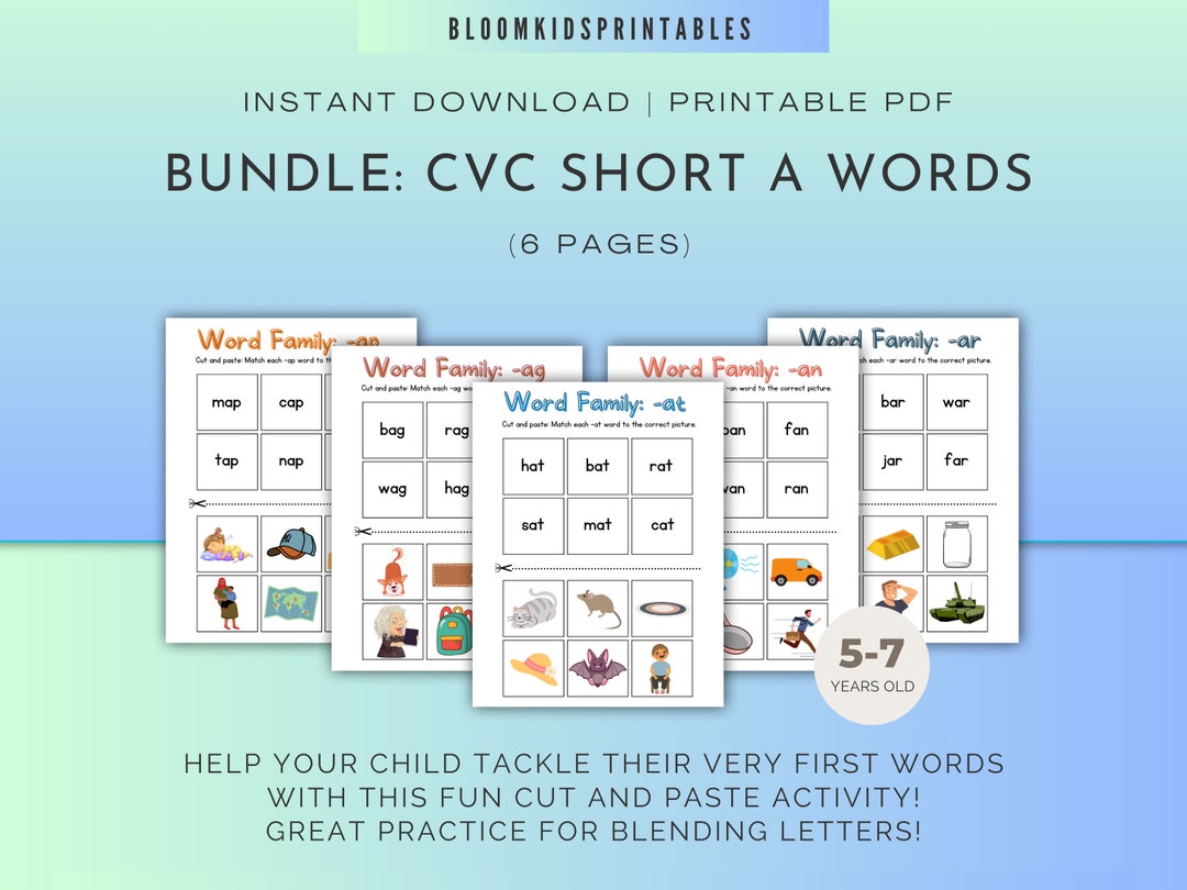 CVC Short A Words Practice Bundle, Cut and Paste Activity for ...