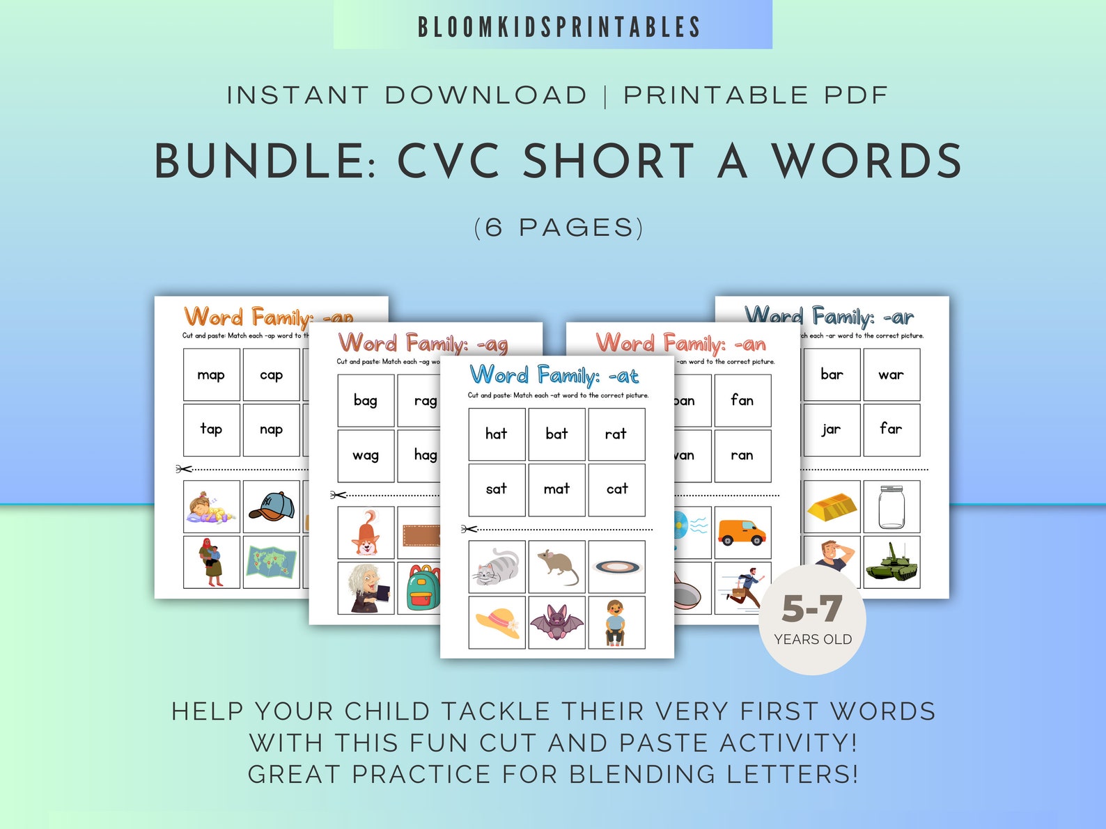 CVC Short A Words Practice Bundle, Cut and Paste Activity for ...