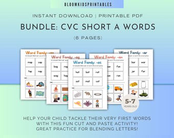 CVC Short E Words Practice, Cut and Paste Activity for Kindergarten and ...