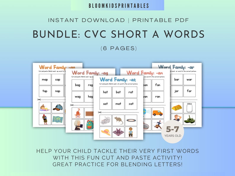 CVC Short A Words Practice Bundle, Cut and Paste Activity for ...