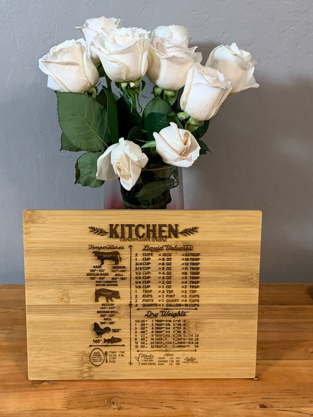 Kitchen Conversion, Laser Engraved, Bamboo Cutting Board, - Etsy