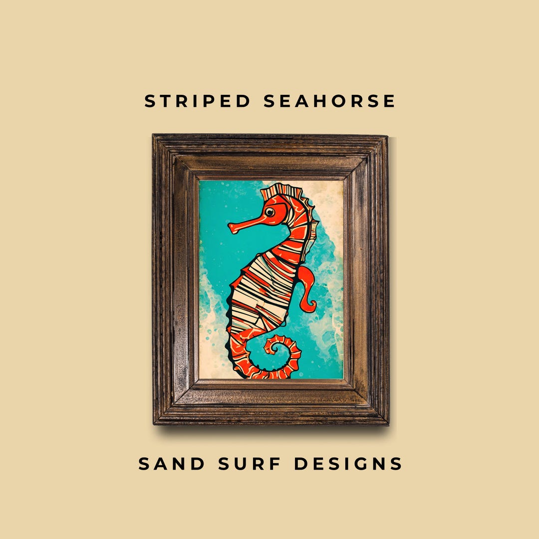 Striped Seahorse Art Bold Coastal Print Nautical Wall Art O Life Print ...